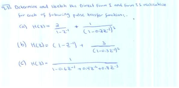 Determine and sketch the Direct Form I and Form II | Chegg.com