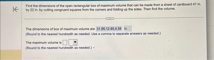 Solved Find the dimensions of the open rectangular box of | Chegg.com