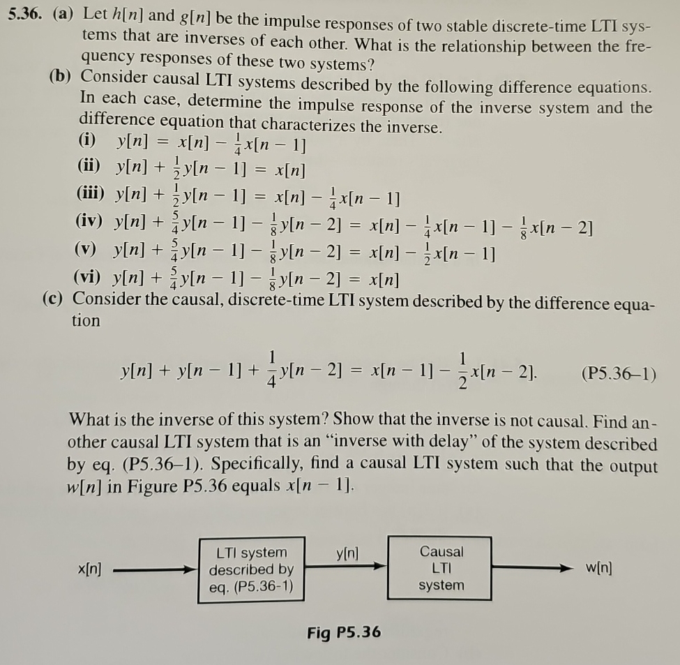 Solved 5.36. (a) ﻿Let h[n] ﻿and g[n] ﻿be the impulse | Chegg.com