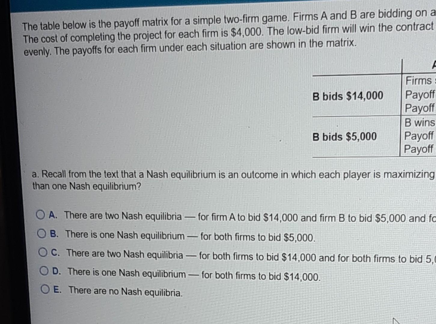 The table below is the payoff matrix for a simple | Chegg.com