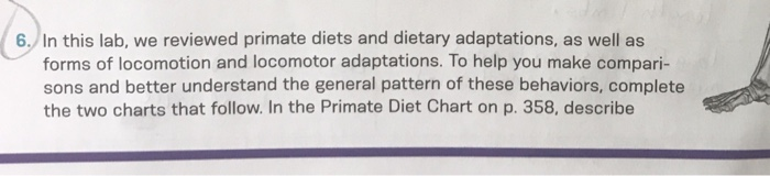 Solved 6. In this lab, we reviewed primate diets and dietary | Chegg.com