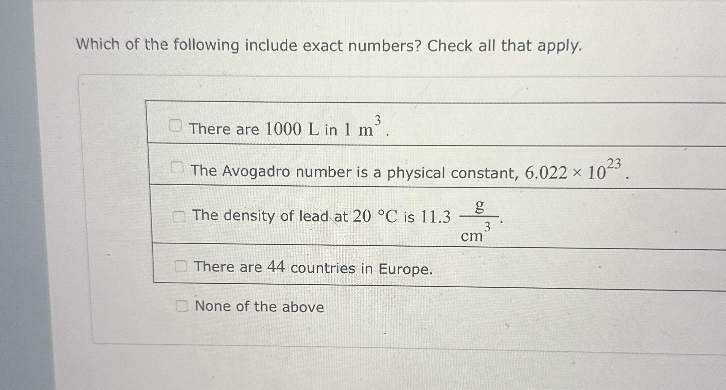 Solved Which of the following include exact numbers? Check | Chegg.com
