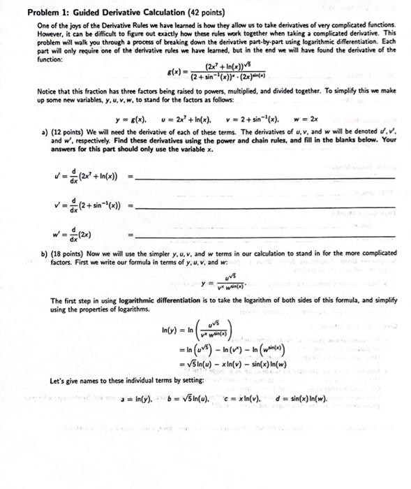Solved Problem 1: Guided Derivative Calculation (42 points) | Chegg.com
