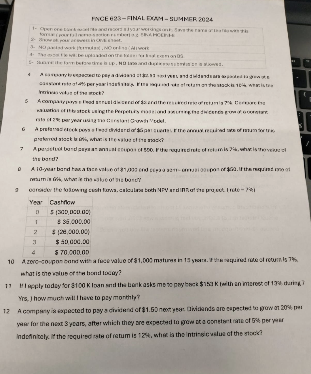 Solved FNCE 623 - ﻿FINAL EXAM - ﻿SUMMER 20241- ﻿Open one | Chegg.com