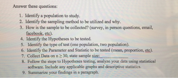 Answer these questions: 1. Identify a population to | Chegg.com