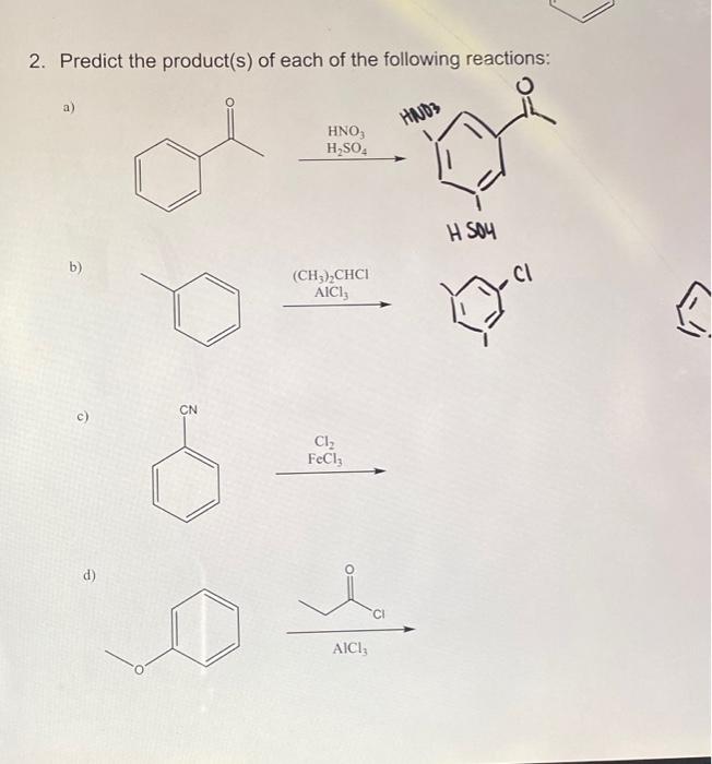 Solved 2. Predict the product(s) of each of the following | Chegg.com