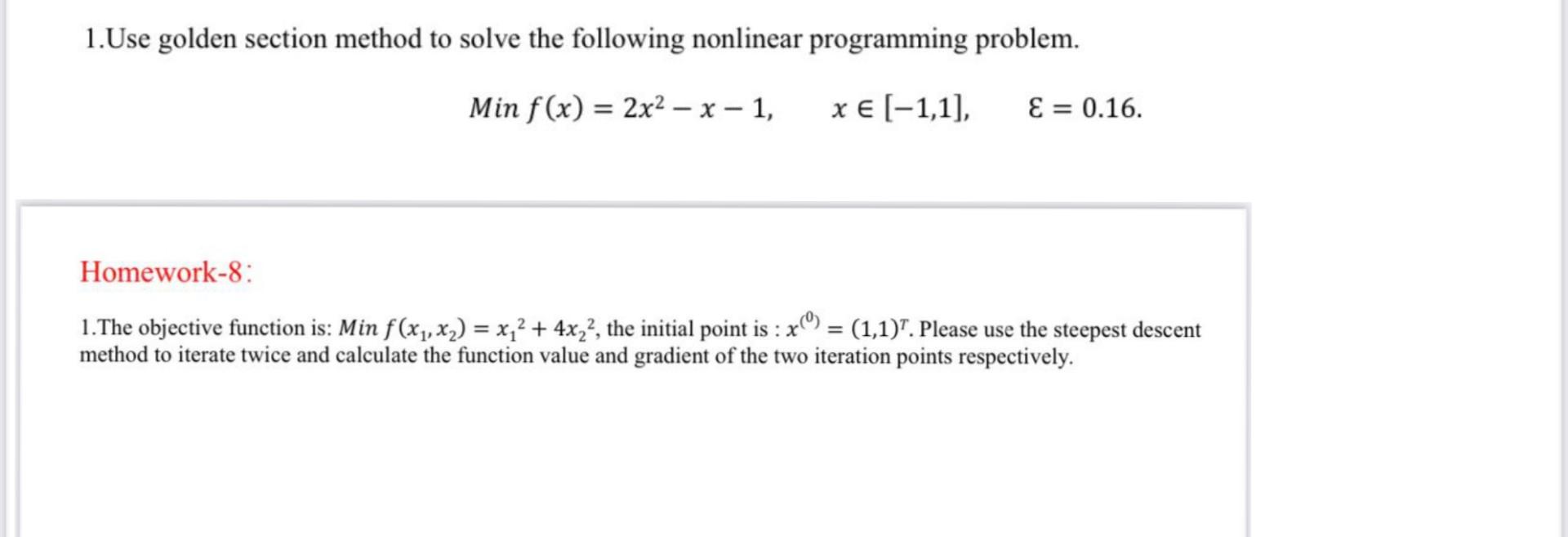 Solved 1.Use golden section method to solve the following | Chegg.com