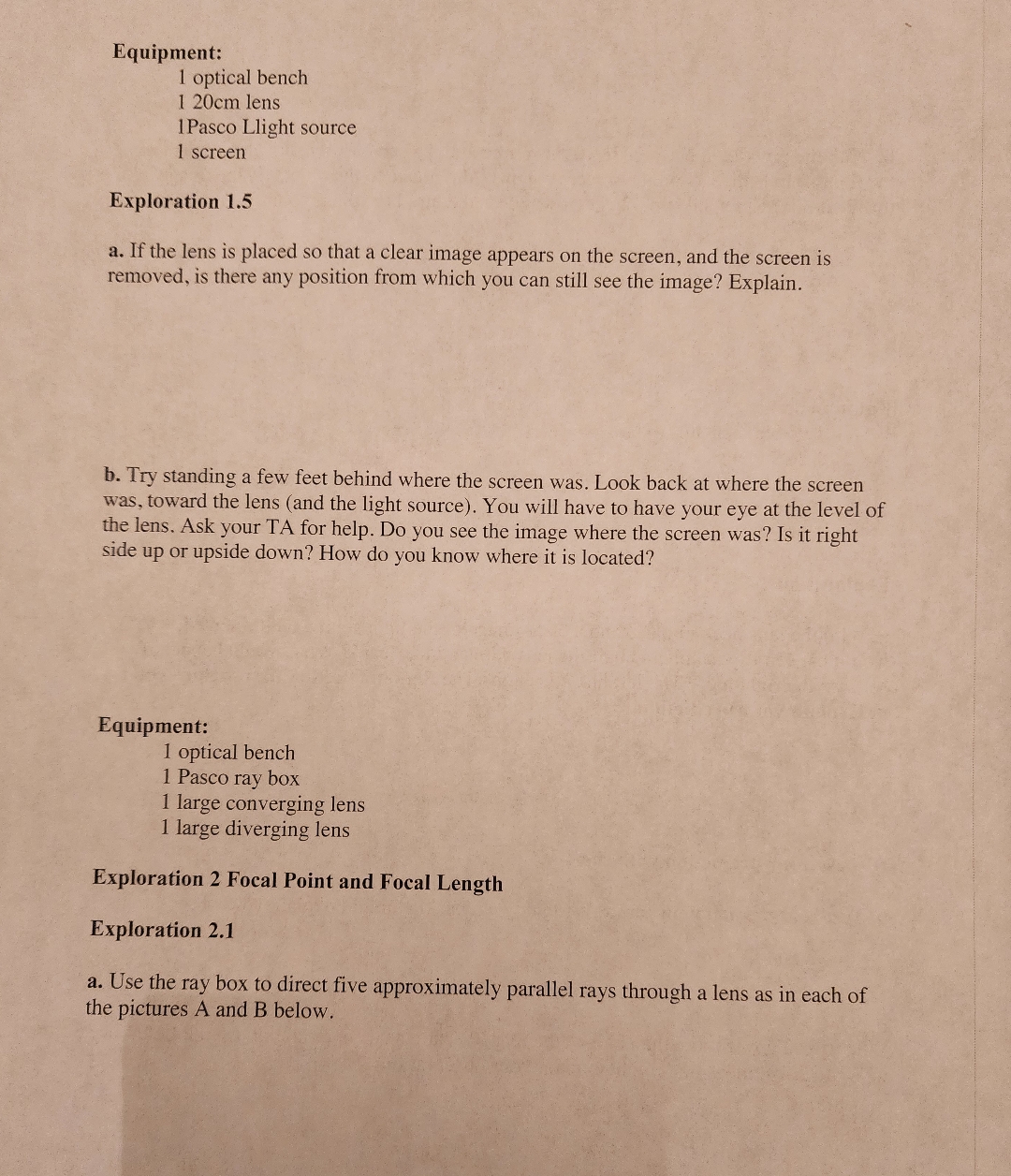 Solved Equipment:1 ﻿optical bench120cm ﻿lens1 ﻿Pasco Llight | Chegg.com