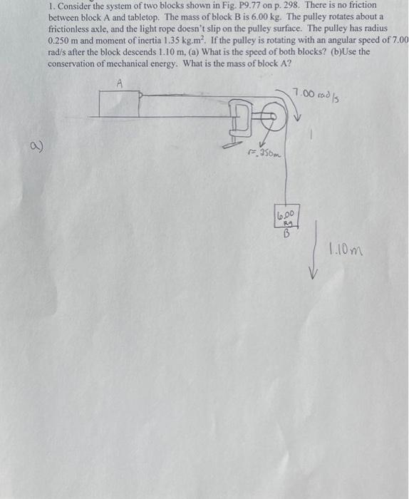 Solved 1. Consider the system of two blocks shown in Fig. | Chegg.com