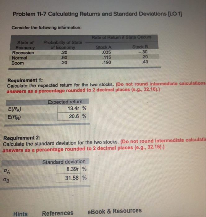 Solved Problem 11-7 Calculating Returns and Standard | Chegg.com