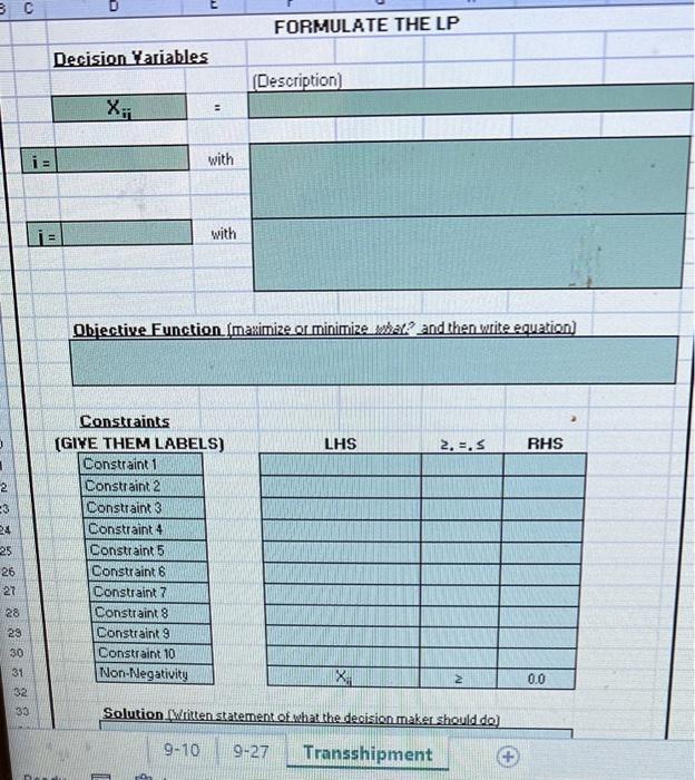 Solved - Problem "Transshipment" - NOTE: The following | Chegg.com