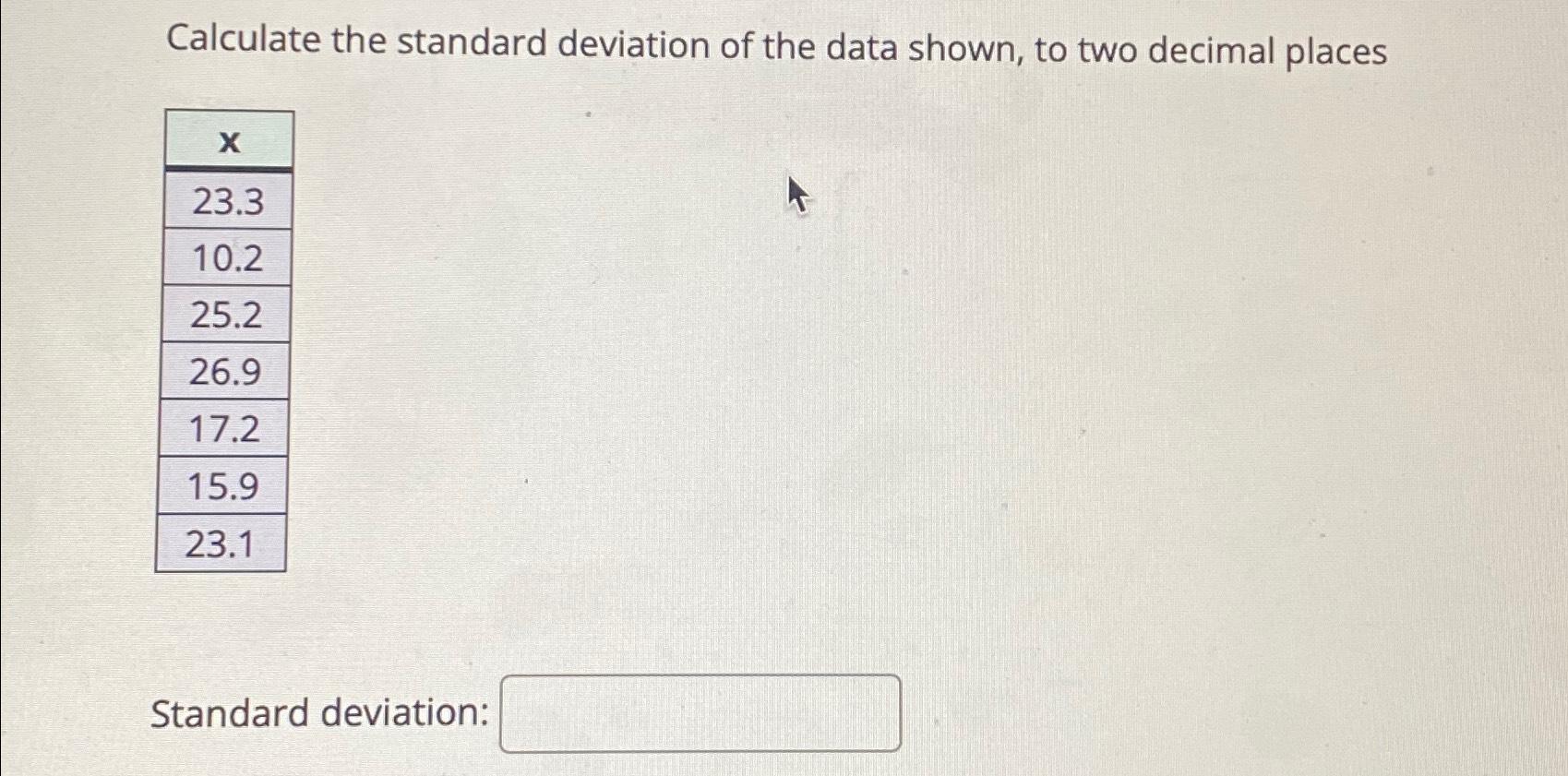 Solved Calculate the standard deviation of the data shown, | Chegg.com