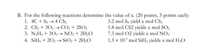 Solved B. For the following reactions determine the value of | Chegg.com