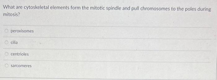 Solved What are cytoskeletal elements form the mitotic | Chegg.com