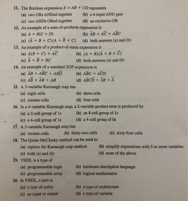 Solved 11 The Boolean Expression X Ab Cd Represents A