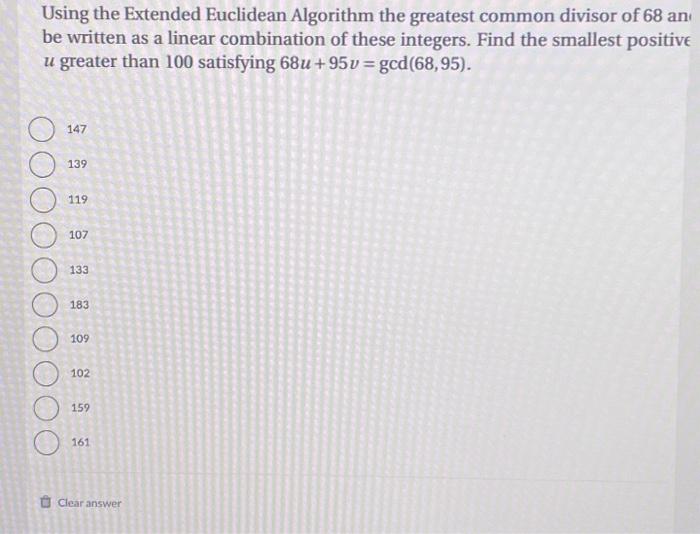 Using The Extended Euclidean Algorithm The Greatest