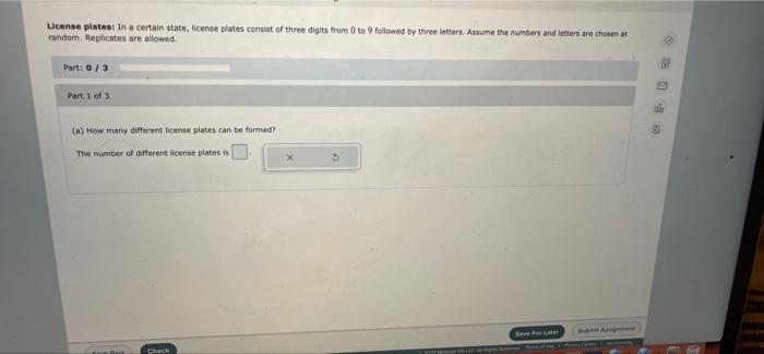 Solved License plates: In a certain state, license plates | Chegg.com