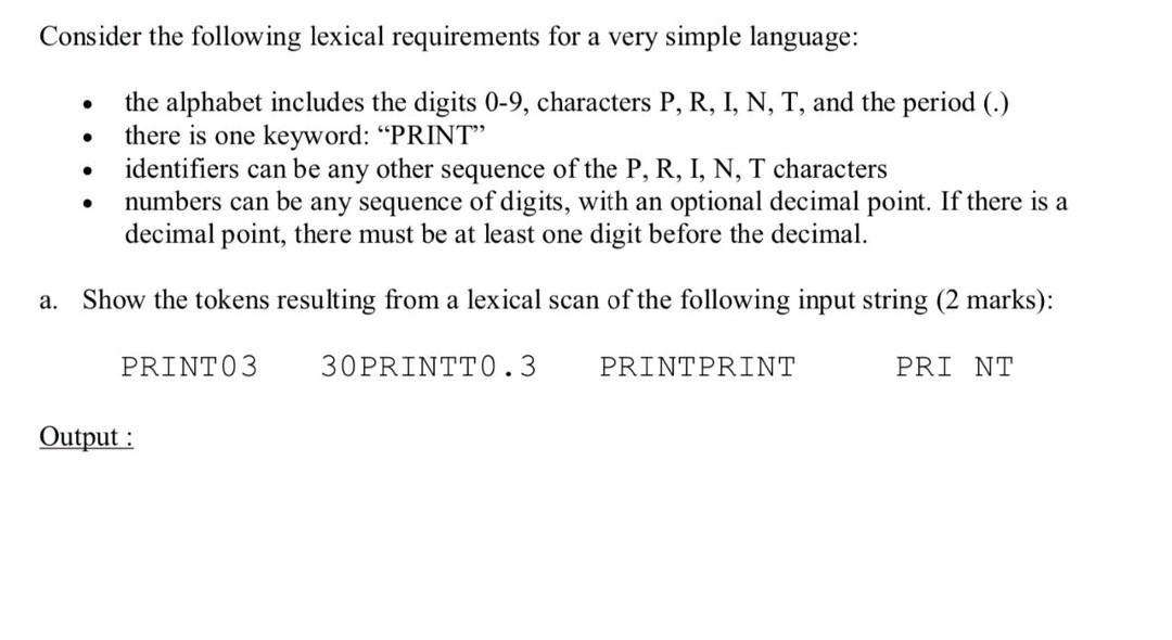 Solved Consider the following lexical requirements for a | Chegg.com