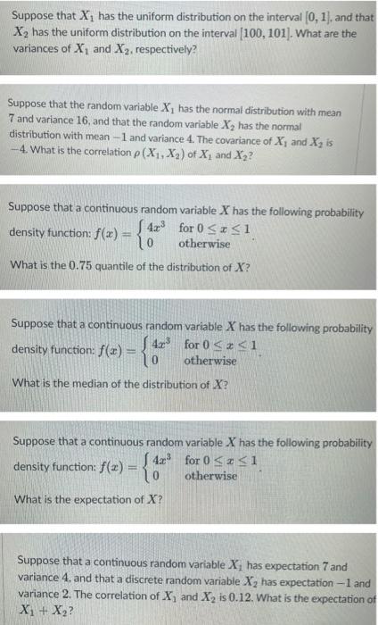 Solved Suppose that X1 has the uniform distribution on the | Chegg.com