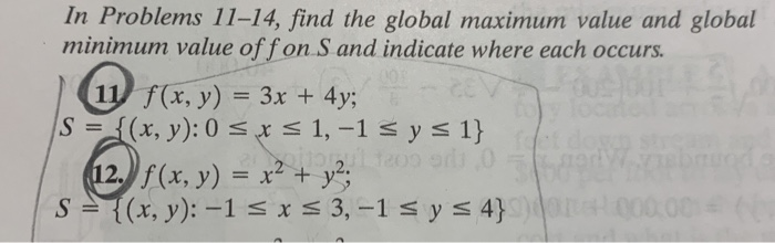 Solved In Problems 11-14, find the global maximum value and | Chegg.com