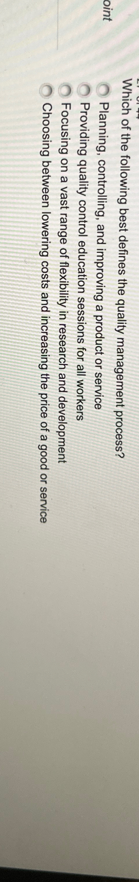 Solved Which of the following best defines the quality | Chegg.com