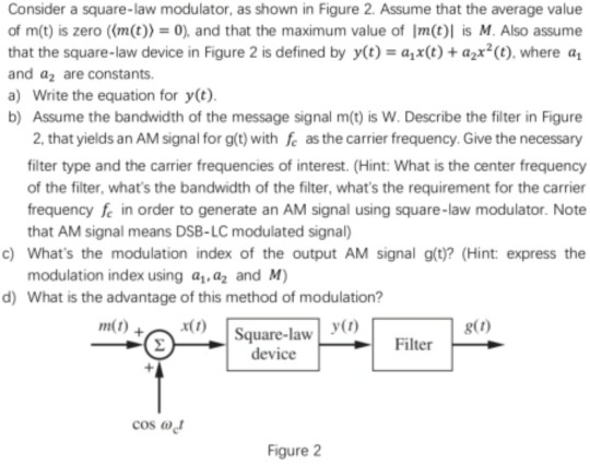 Solved Consider a square-law modulator, as shown in Figure | Chegg.com