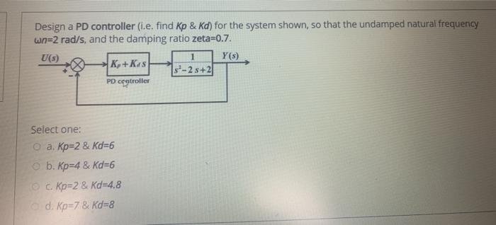 Solved Design a PD controller (i.e. find Kp & Kd) for the | Chegg.com