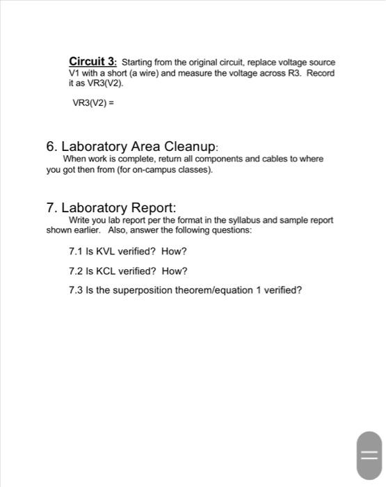 Solved ENGR 2105 Lab 3 KVL, KCL and Superposition circuit | Chegg.com