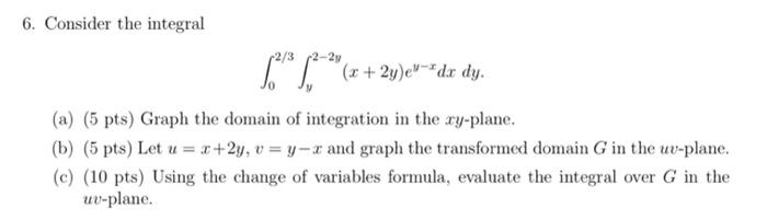 Solved 6. Consider the integral 2y ("/x) (3 + 2y)e-* dx dy. | Chegg.com