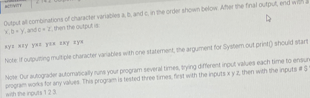 Solved Output all combinations of character variables a,b, | Chegg.com