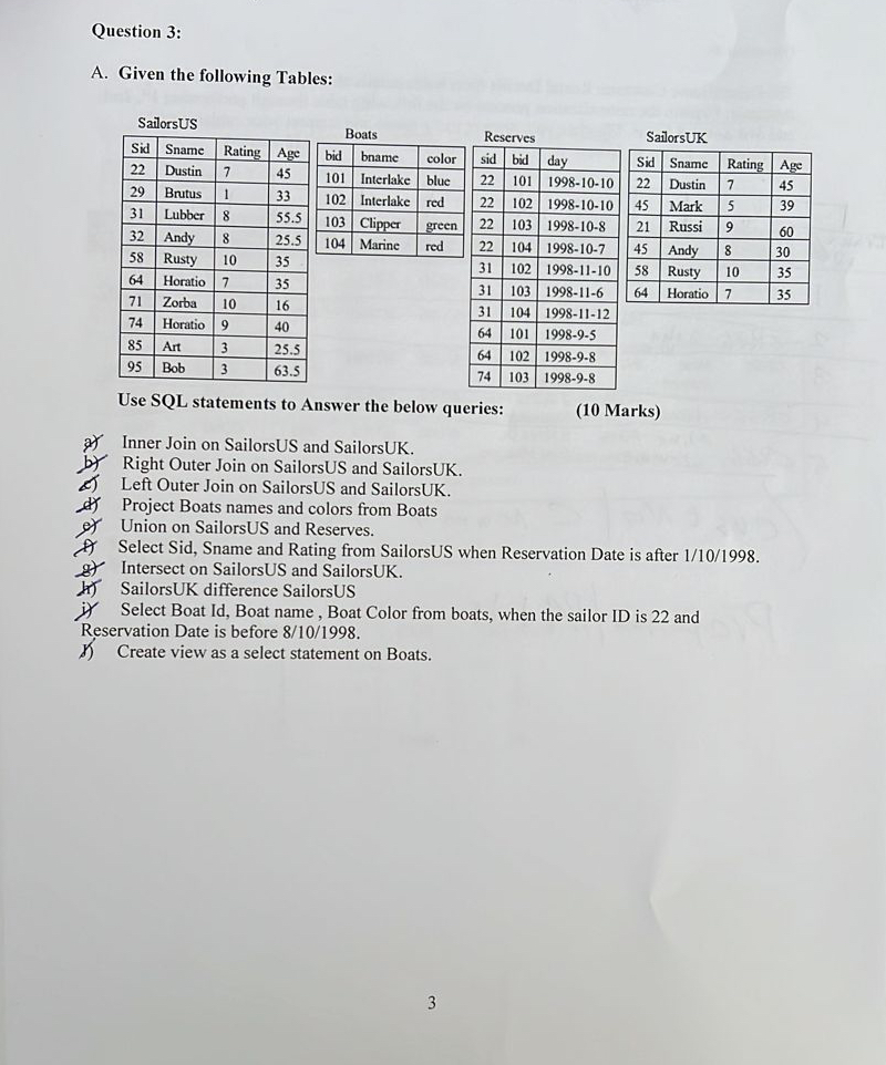 Solved Question 3:A. ﻿Given the following | Chegg.com