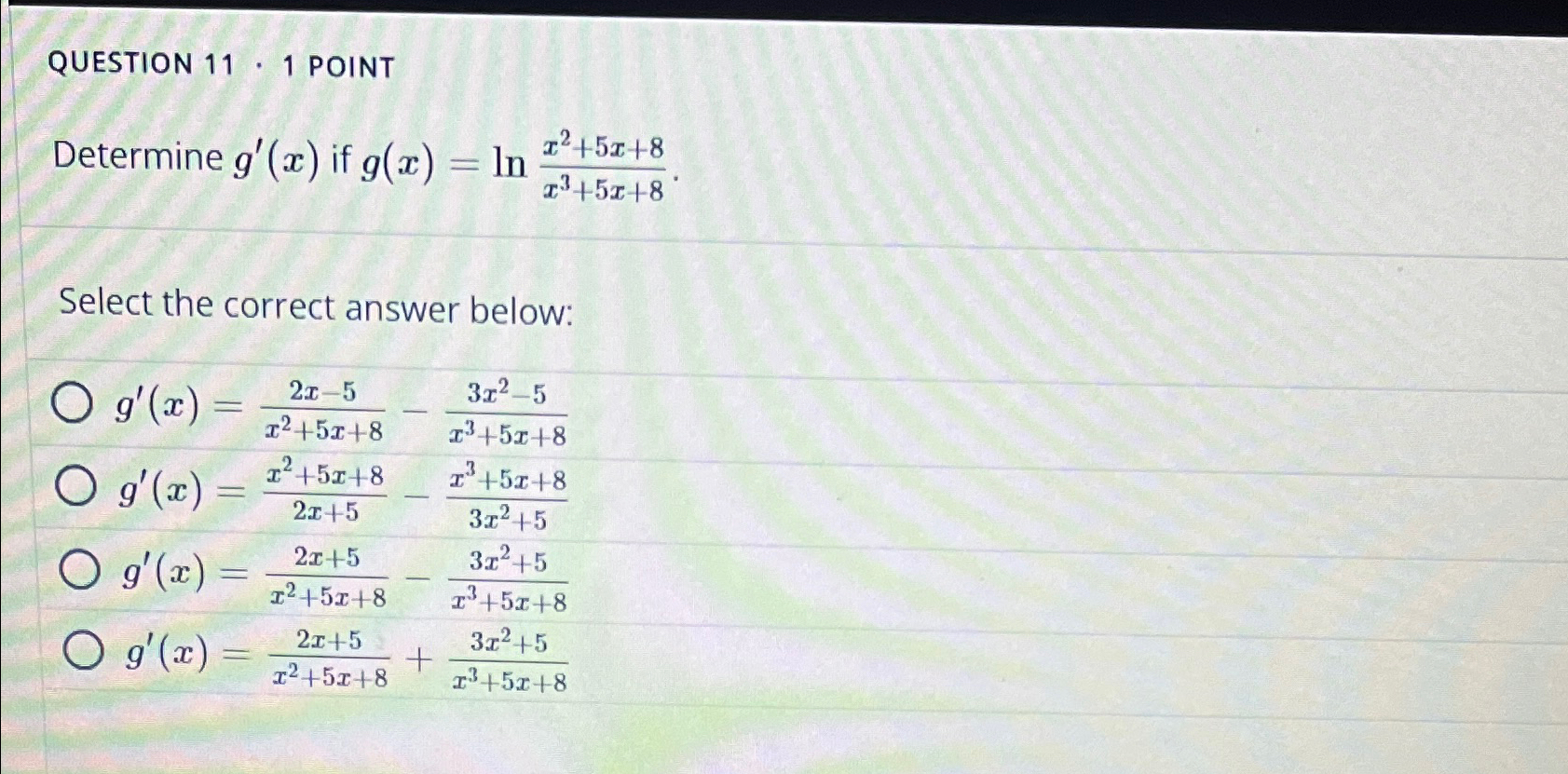Solved QUESTION 11 - 1 ﻿POINTDetermine g'(x) ﻿if | Chegg.com