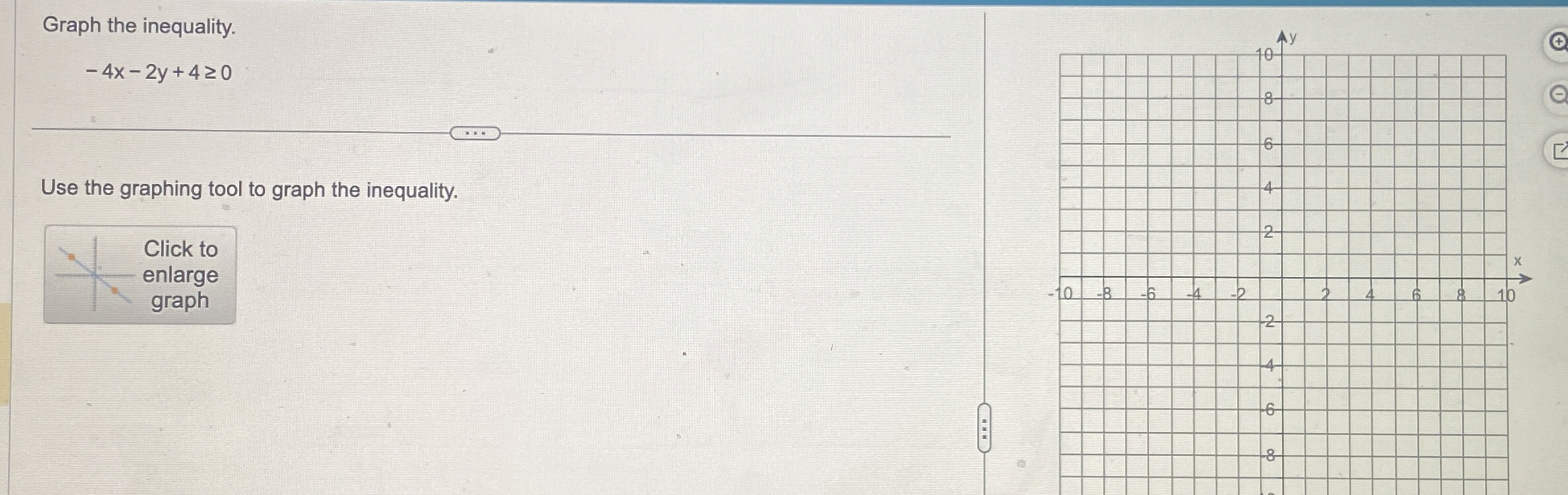 Graph the inequality.-4x-2y+4≥0Use the graphing tool | Chegg.com