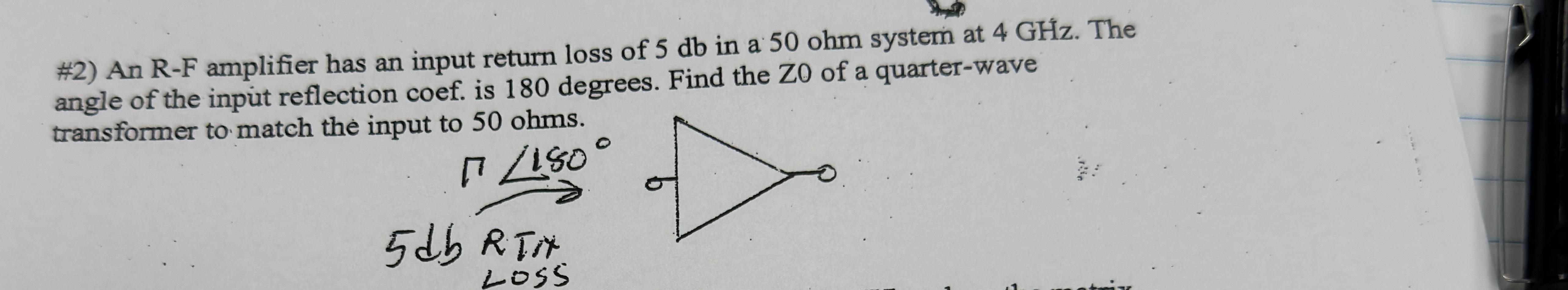 Solved #2) ﻿An R-F amplifier has an input return loss of 5db | Chegg.com