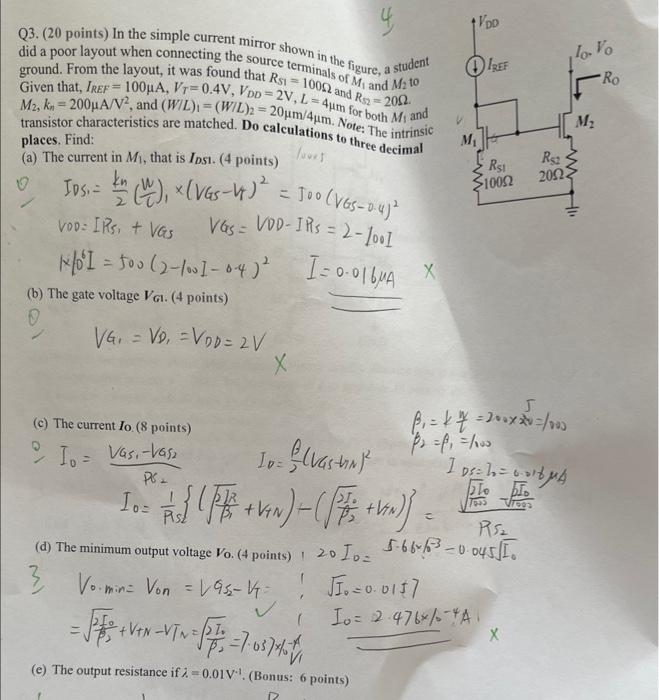 Solved Q3. (20 points) In the simple current mirror shown in | Chegg.com