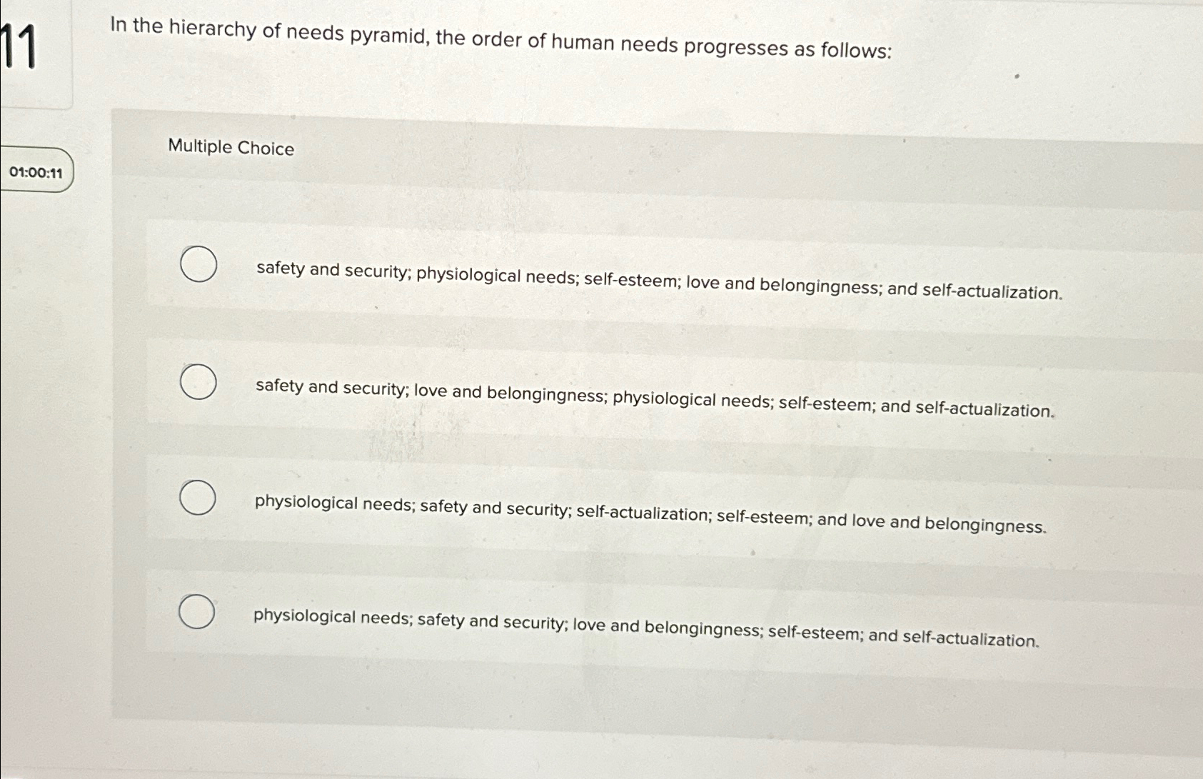 Solved 11 ﻿In the hierarchy of needs pyramid, the order of | Chegg.com