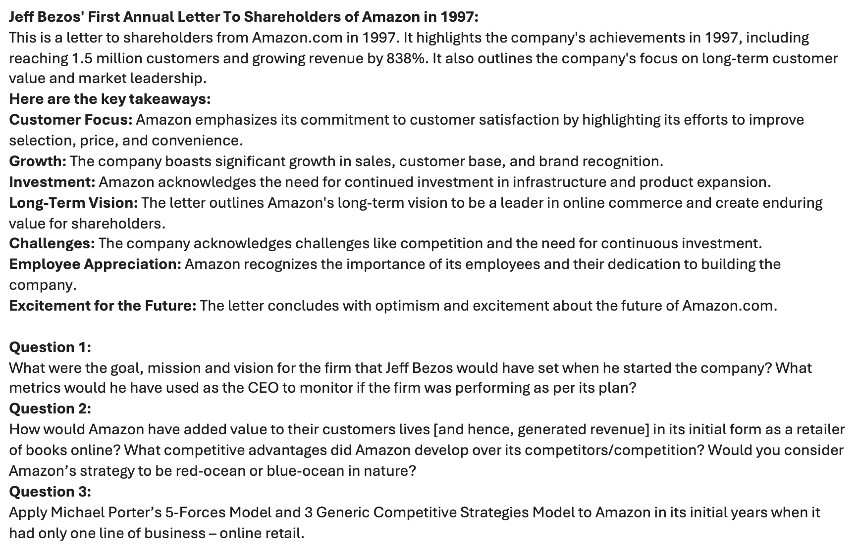 Solved Jeff Bezos' First Annual Letter To Shareholders of | Chegg.com