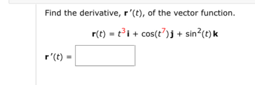 Solved Find the derivative, r'(t), ﻿of the vector | Chegg.com