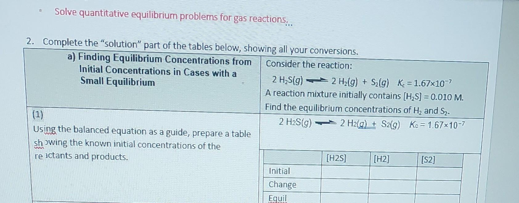 Solved Solve quantitative equilibrium problems for gas | Chegg.com