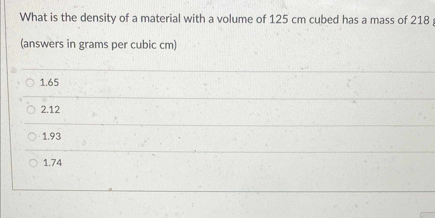 Solved What is the density of a material with a volume of | Chegg.com