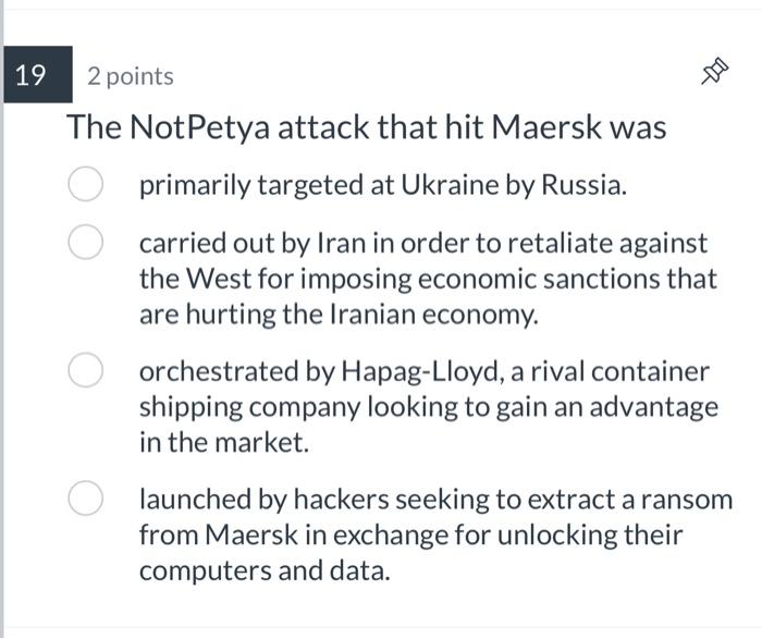 Solved The NotPetya attack that hit Maersk was primarily | Chegg.com