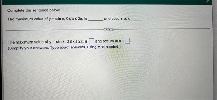 Solved Complete the sentence below. The maximum value of y= | Chegg.com