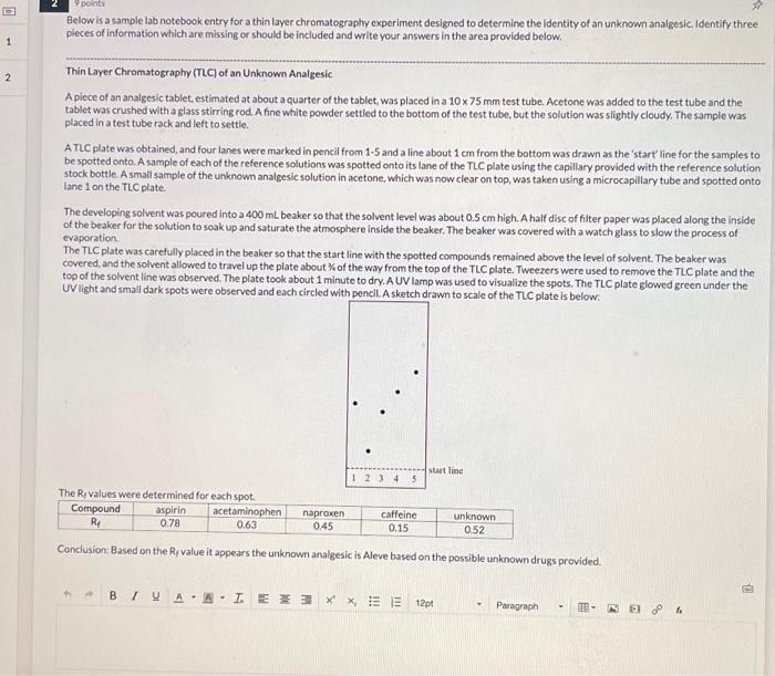Solved 9 points Below is a sample lab notebook entry for a | Chegg.com