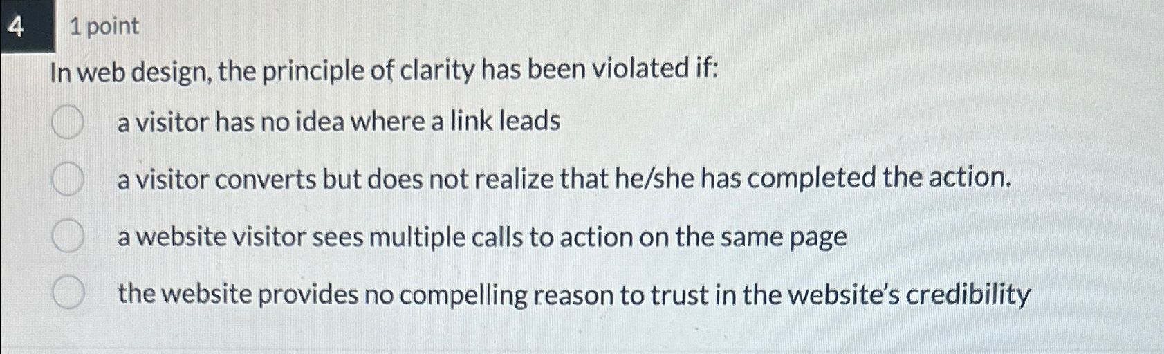 Solved 41 ﻿pointIn web design, the principle of clarity has | Chegg.com