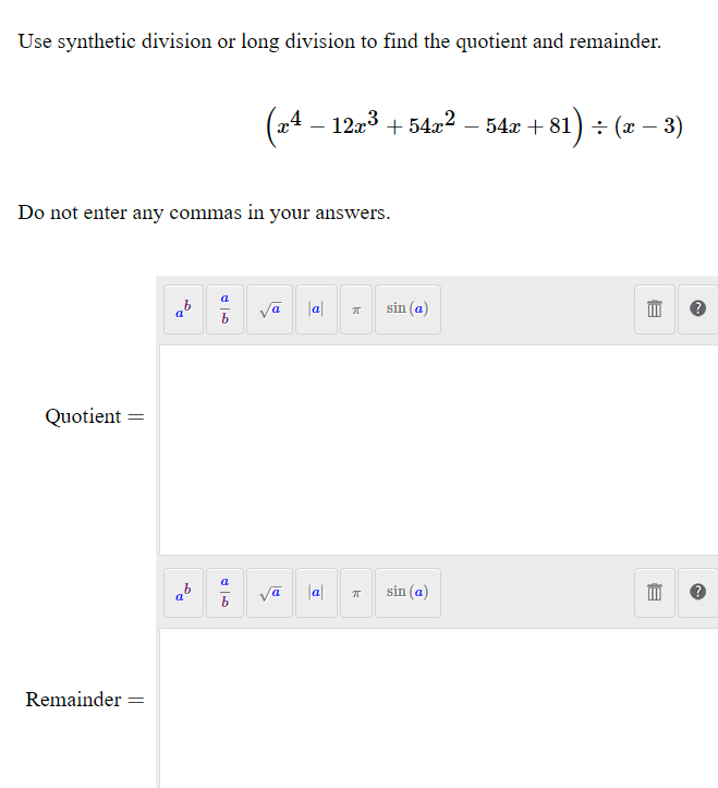 Solved Use synthetic division or long division to find the | Chegg.com