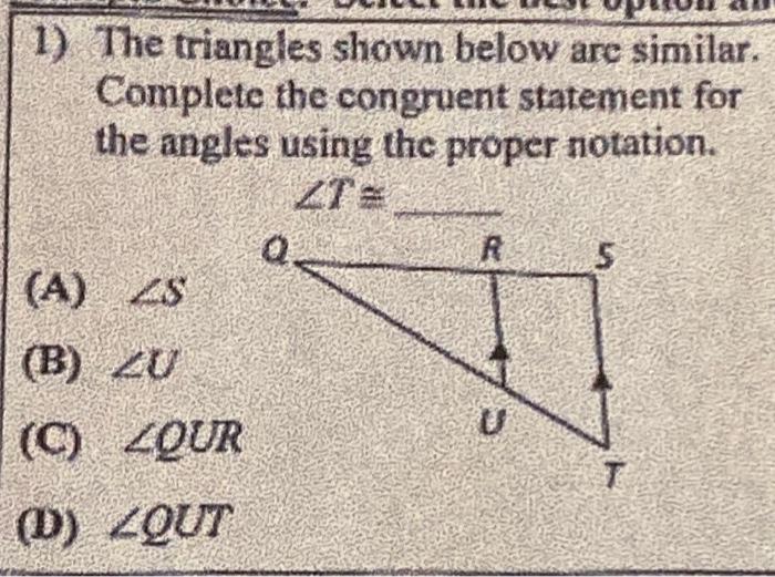Solved The triangles shown below are similar. Complete the | Chegg.com