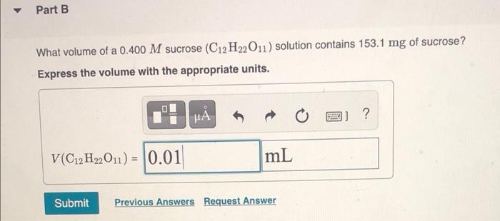 Solved What volume of a 0.400M sucrose (C12H22O11) solution | Chegg.com