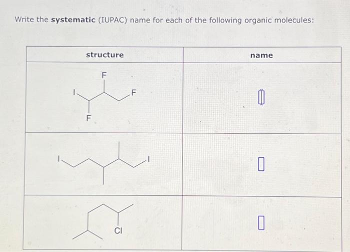Solved Write the systematic (IUPAC) name for each of the | Chegg.com