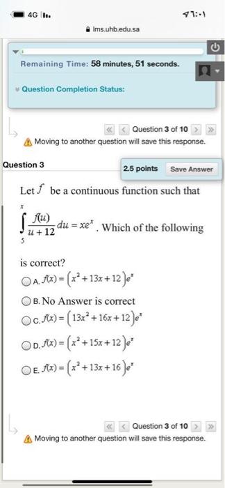 Solved 4G I. 11:21 Ims.uhb.edu.sa Remaining Time: 58 | Chegg.com