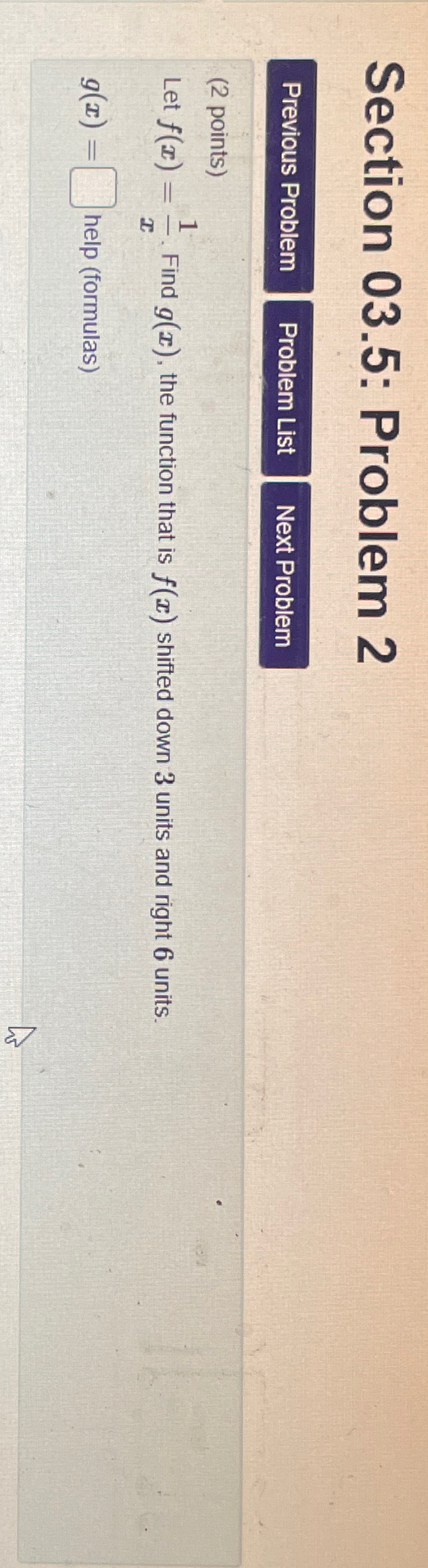 Solved Section 03.5: Problem 2(2 ﻿points)Let f(x)=1x. ﻿Find | Chegg.com